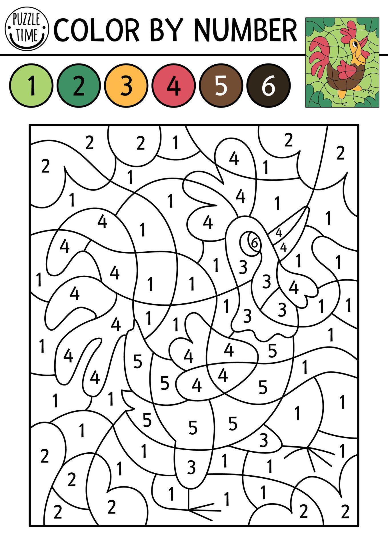 France themed color by number activity with rooster. French traditional ...