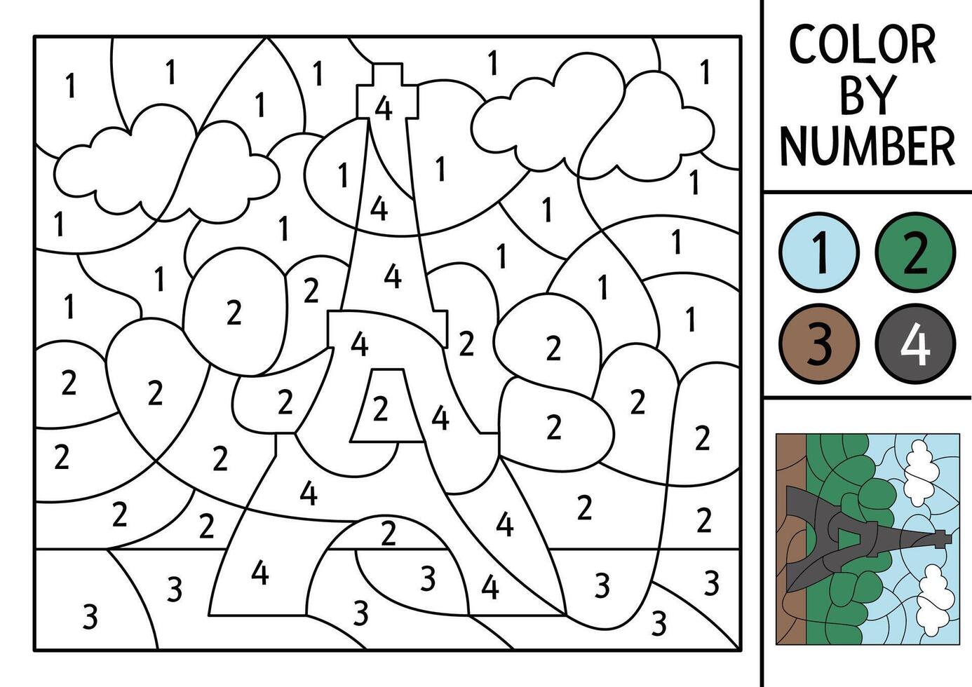 France themed color by number activity with Eiffel Tower in the park ...