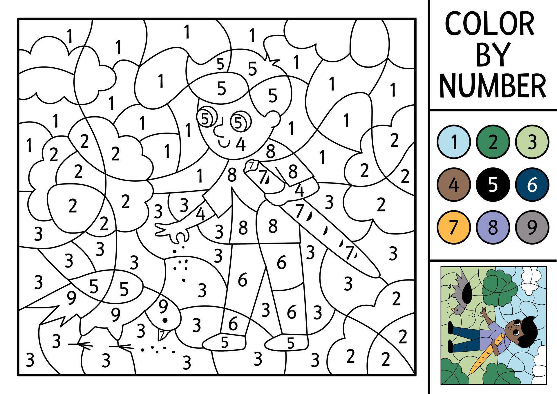 France themed color by number activity with boy feeding pigeon wit ...
