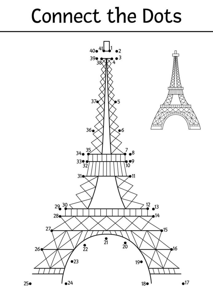 dot-to-dot and color activity with Eiffel Tower. France themed connect ...