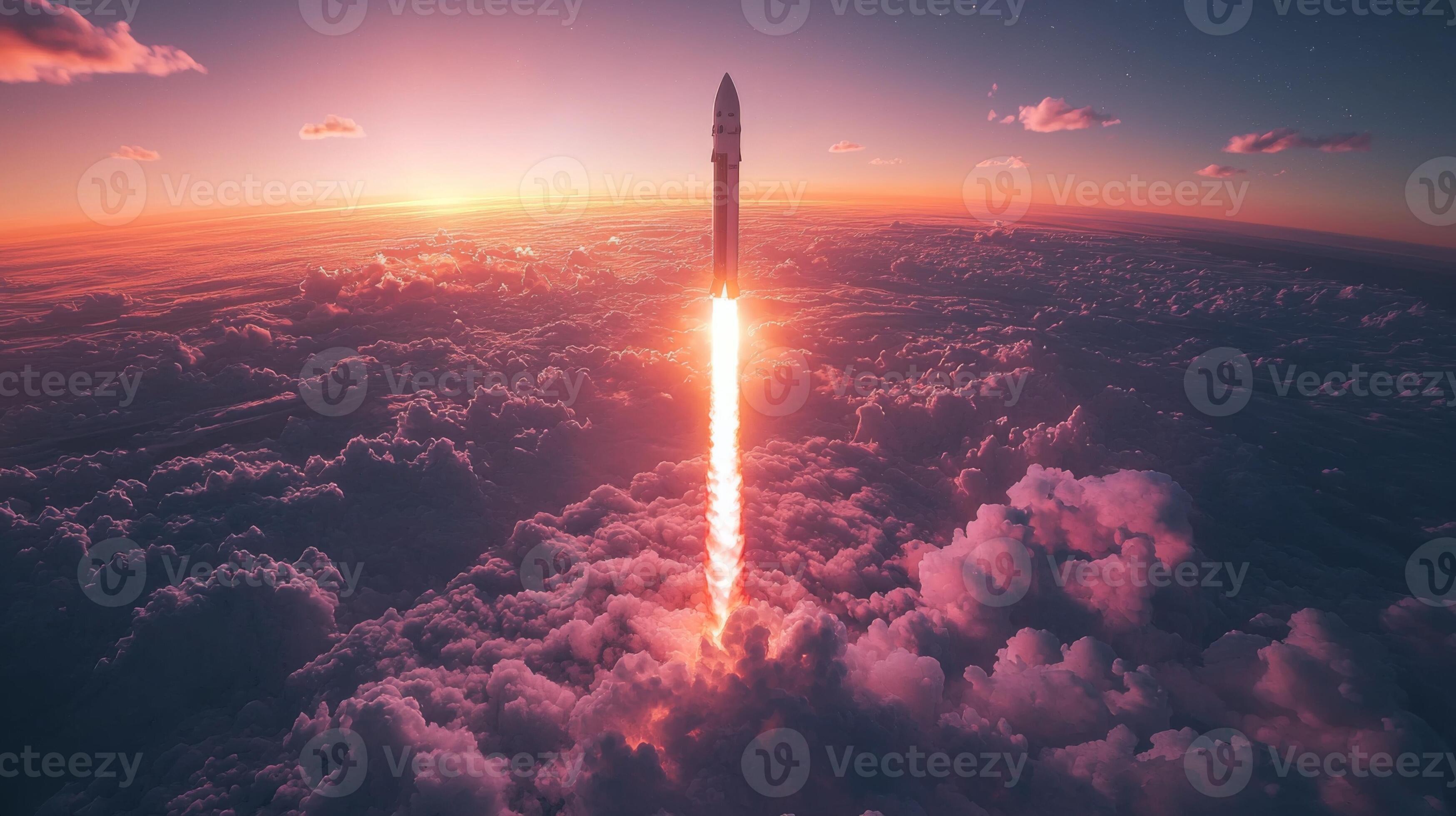 Rocket Launch Sunrise Space Exploration Cloudscape Fiery Blastoff ...