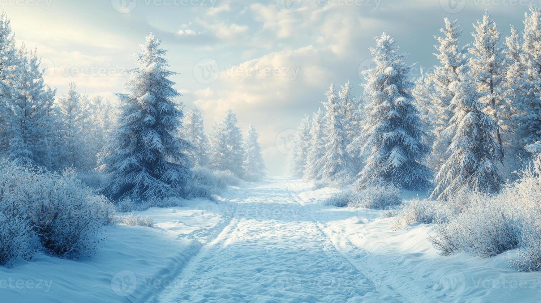 Serene Winter Wonderland Snow Covered Forest Path 53316058 Stock Photo at Vecteezy