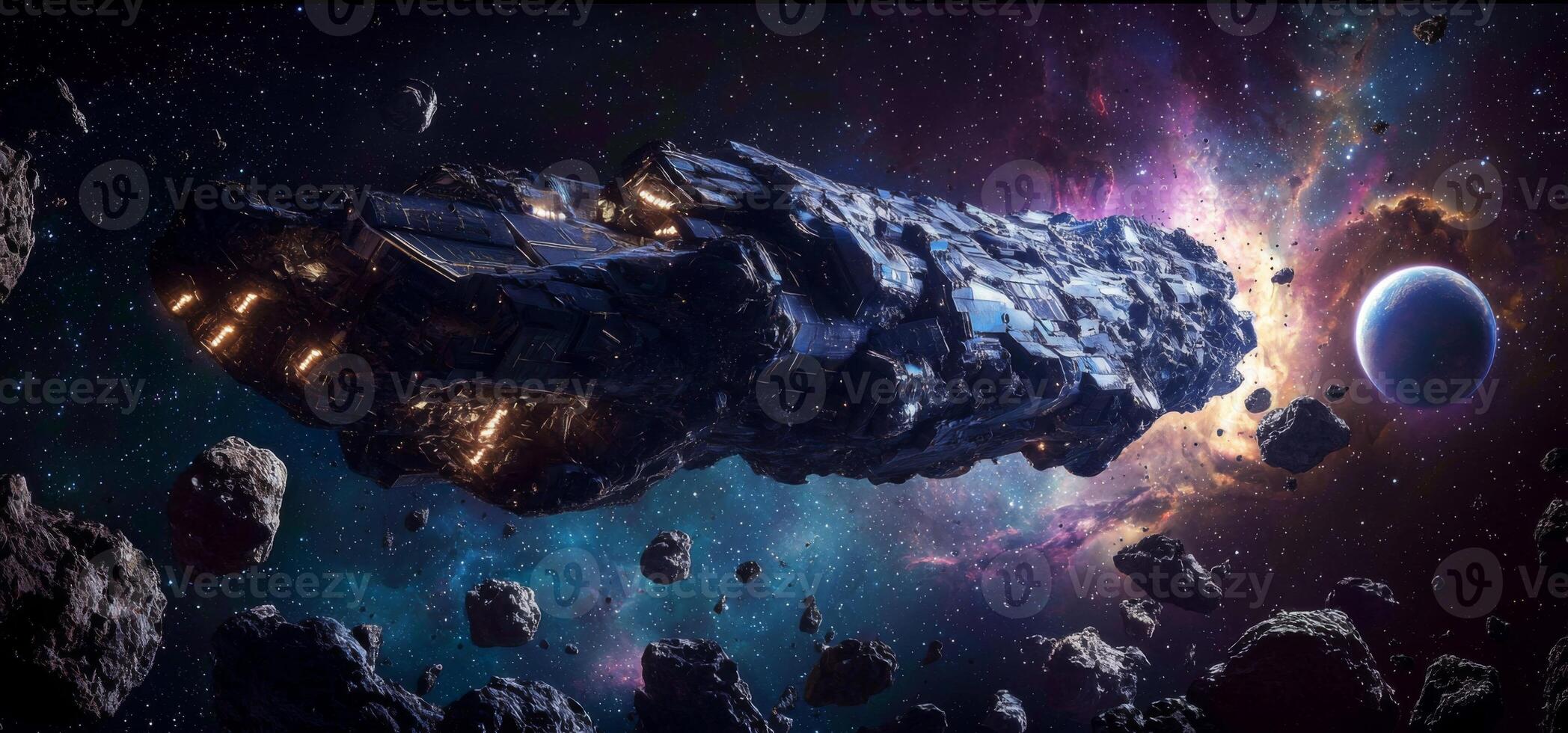 Asteroid Field Spaceship Sci Fi Spacecraft Artwork 53316284 Stock Photo at Vecteezy