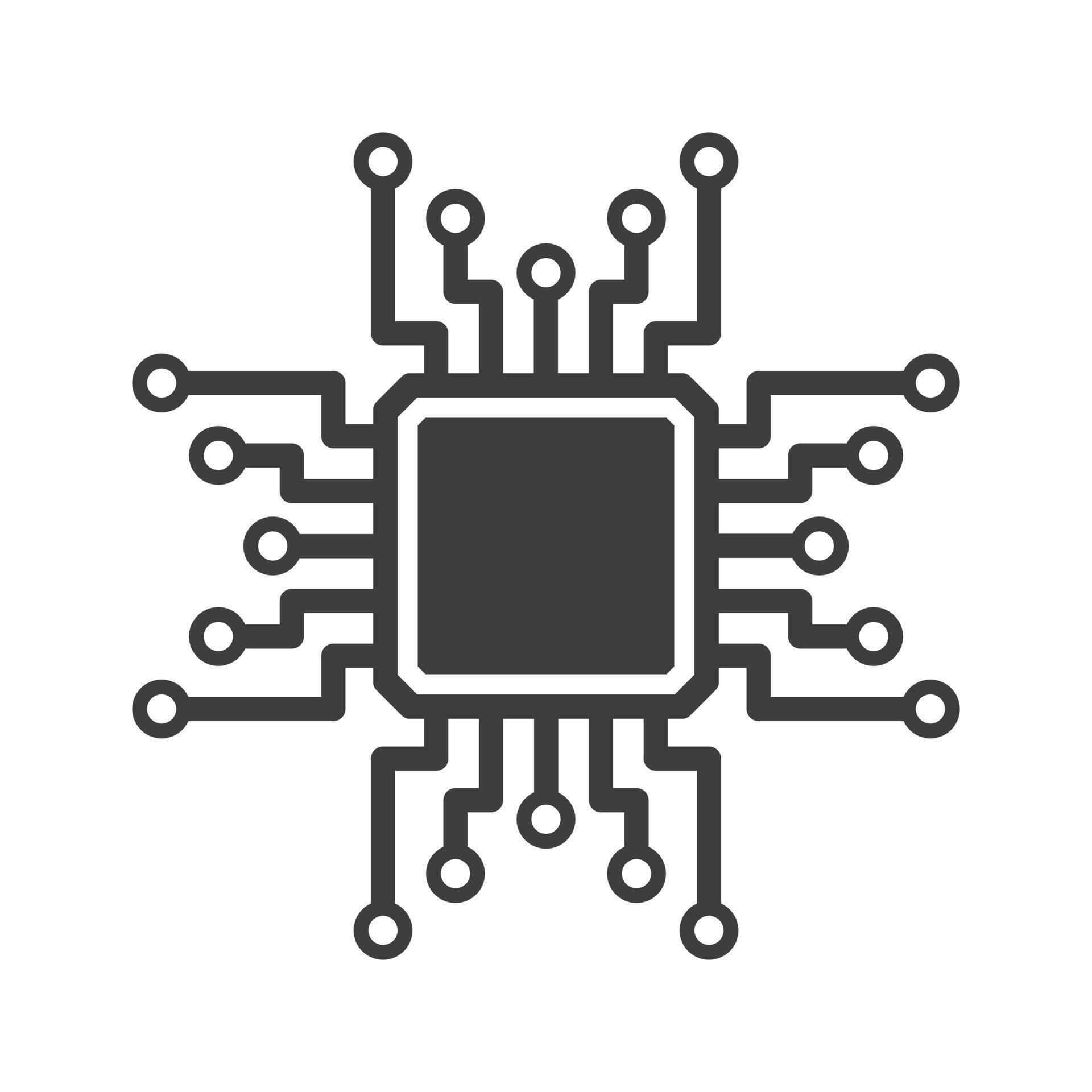 Machine learning micro chip symbol, ML icon, Artificial intelligence sign. AI, CPU, GPU ...