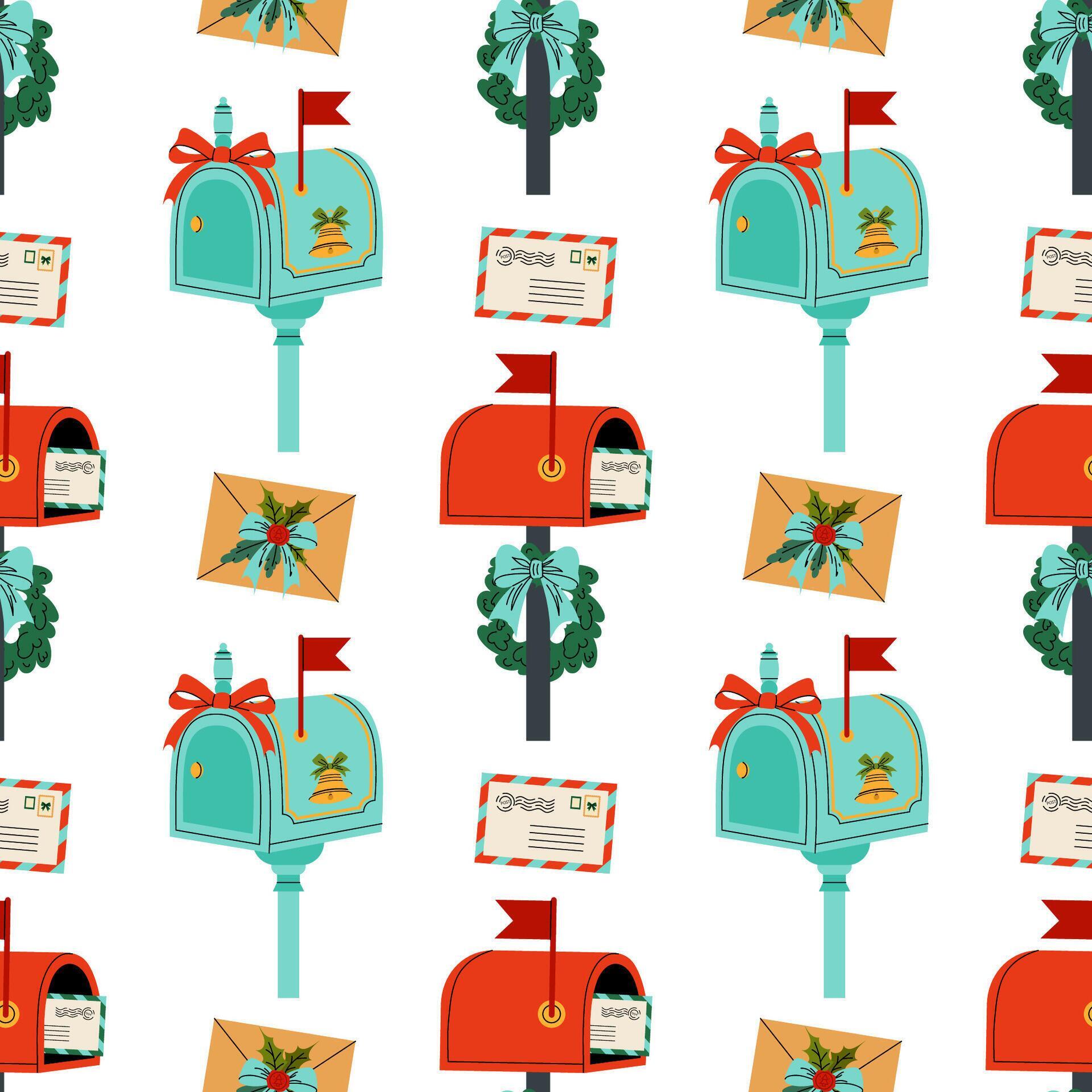 Seamless pattern with different mailboxes, envelope and letters. For ...