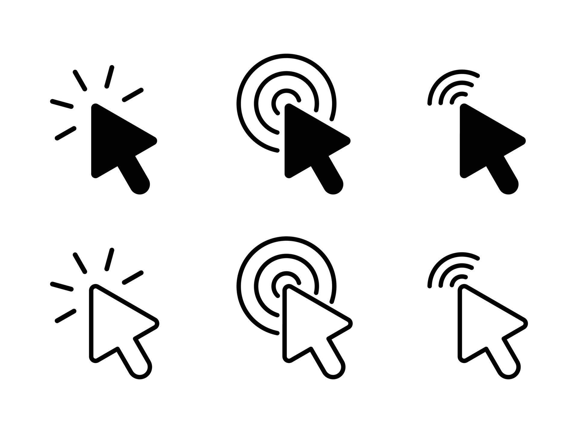 Click icon set. pointing hand clicks icons. pointer arrow icon. cursor icon . Pointer cursor ...