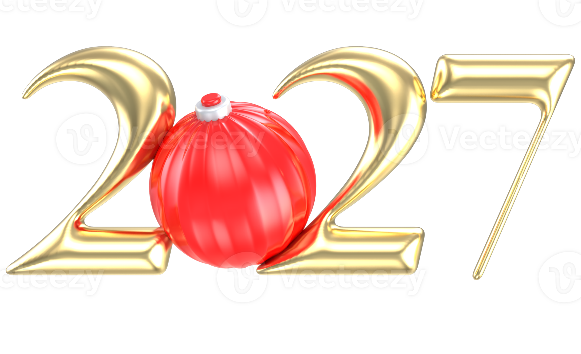 Ball Red White With Gold Number 2027 3D Render 53337748 PNG