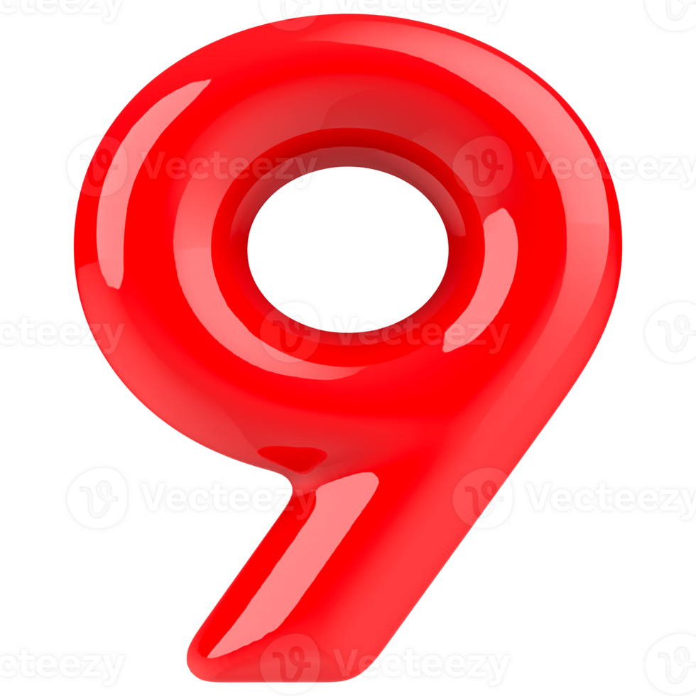 Number 9 Red 3D Render 53337779 PNG