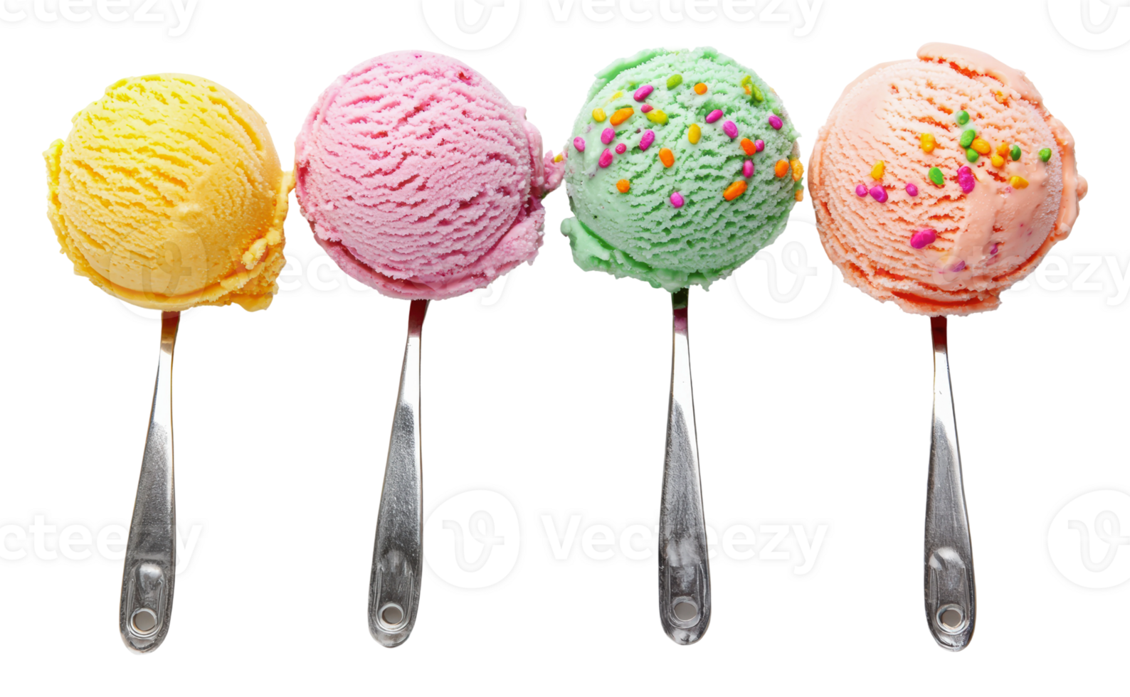 Colorful Ice Cream Scoops In Silver Spoons 53343665 Png