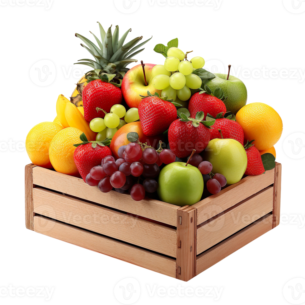 Wooden crate full of fresh fruits isolated on transparent background ... Wooden crate full of fresh fruits isolated on transparent background ...
