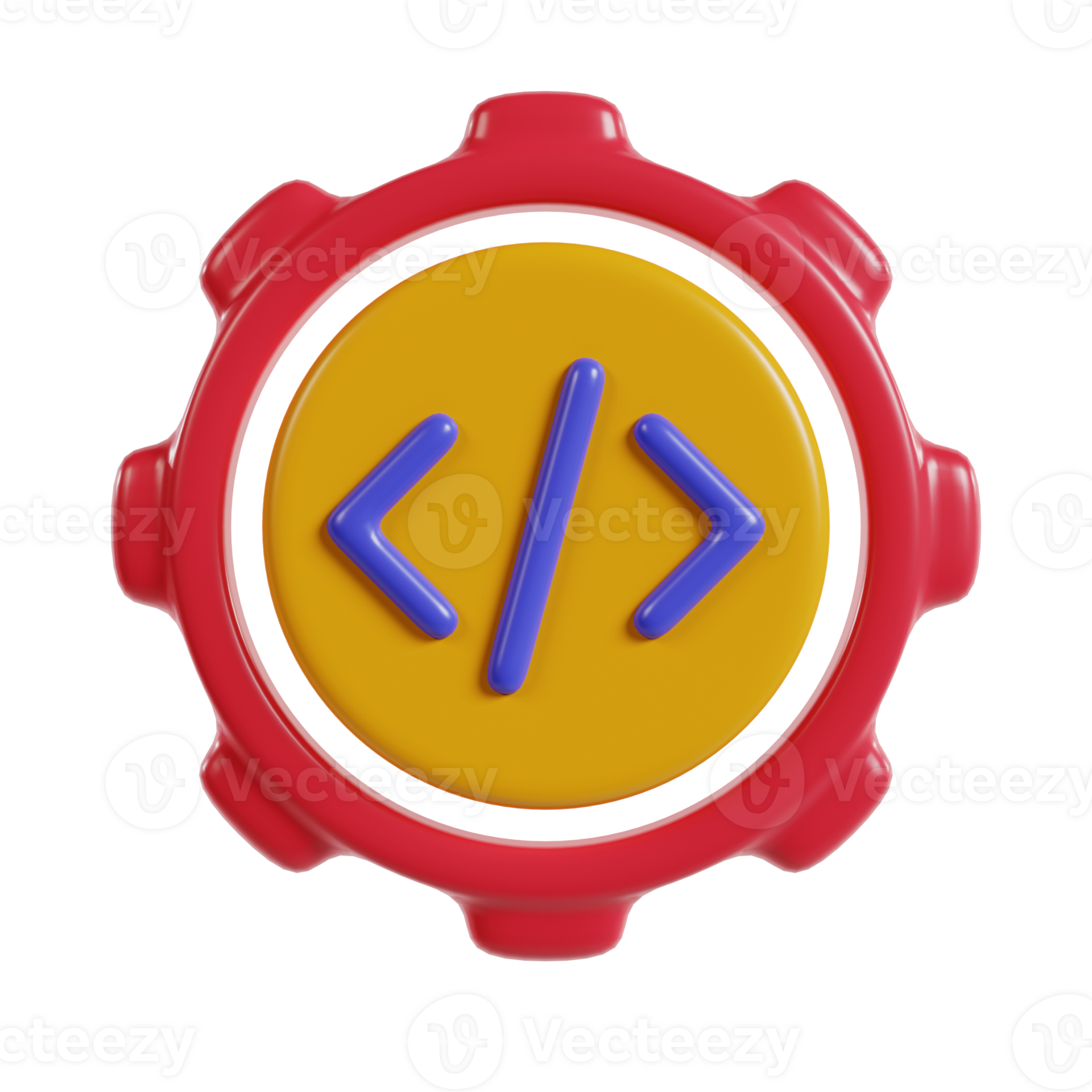 A colorful gear icon with coding symbols, representing technology and ...