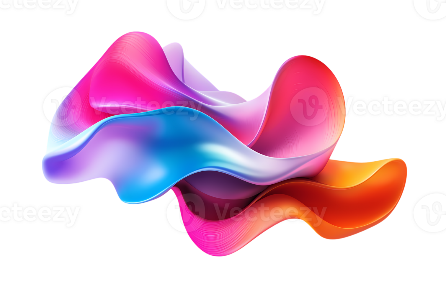 Colorful 3D Fluid Gradient Curves in a Vibrant Abstract Shape isolated on transparent background ...