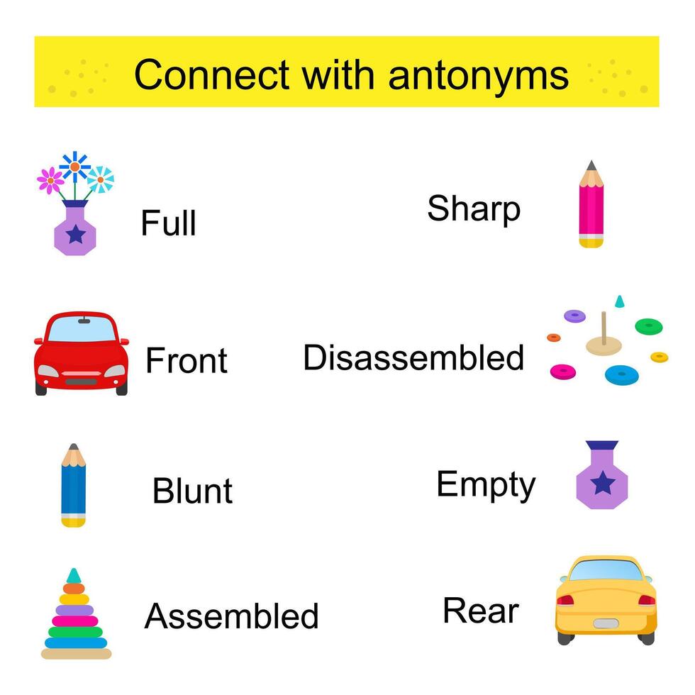 Educational material for kids. Connect with antonyms. Opposites words ...
