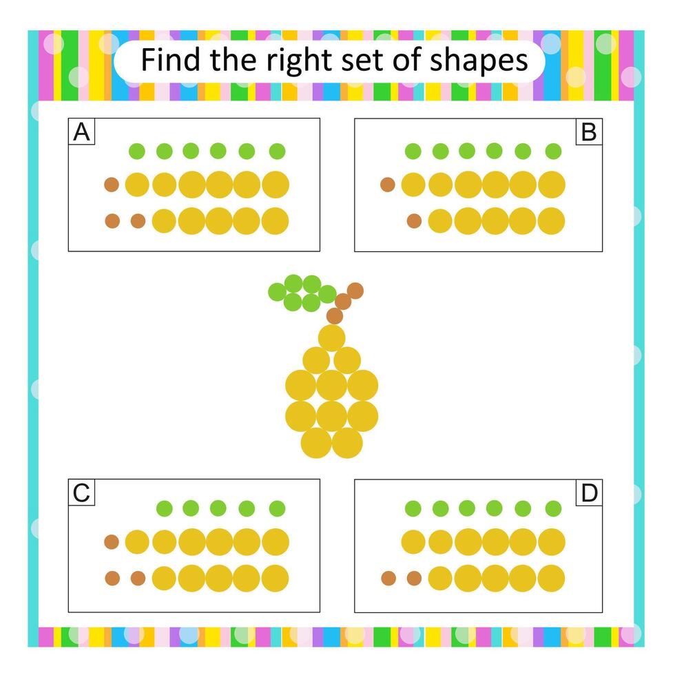 Logic puzzle for children. Find the correct set of cartoon pear. Answer ...