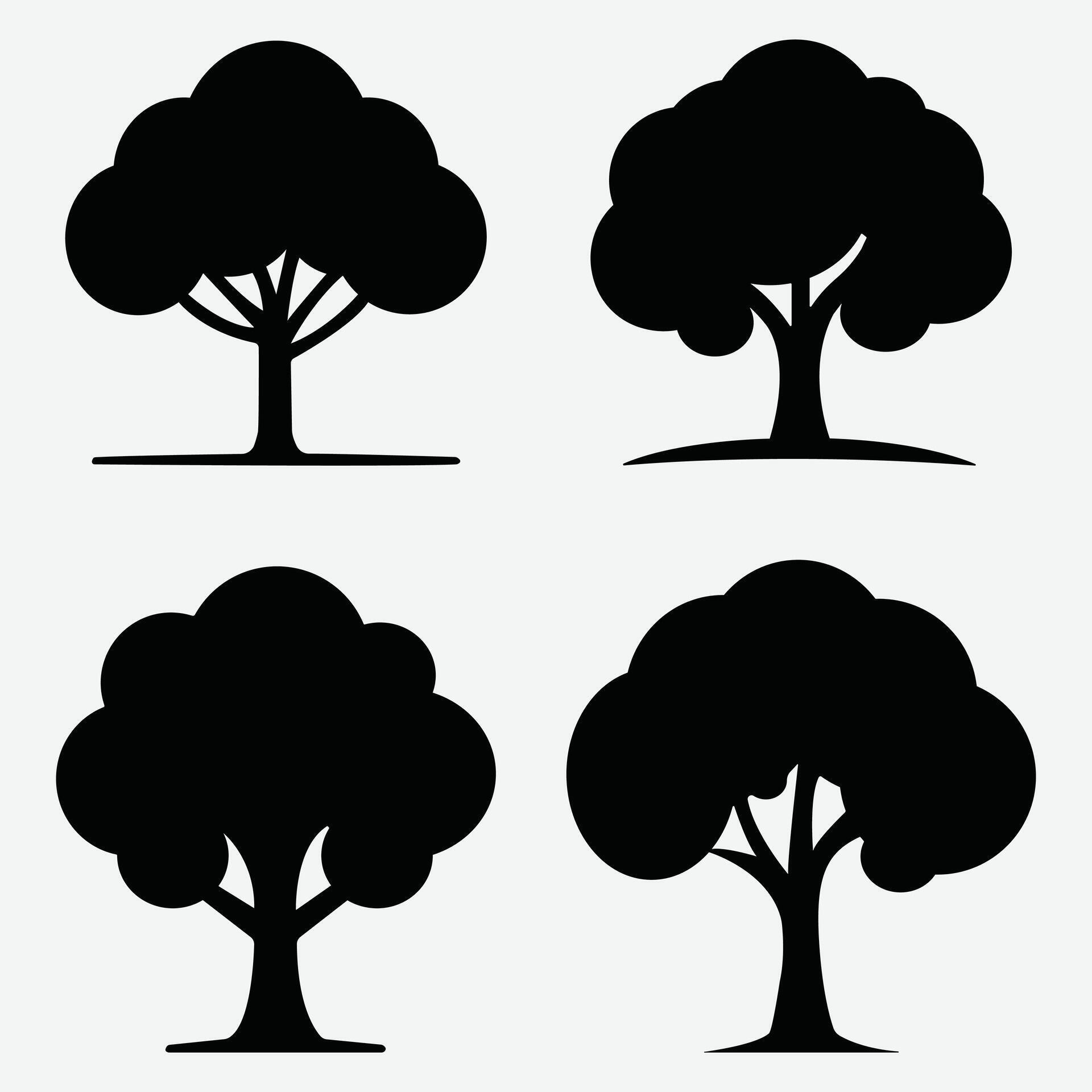 Simple Tree Silhouette Set In White Background. Black Tree Silhouette ...