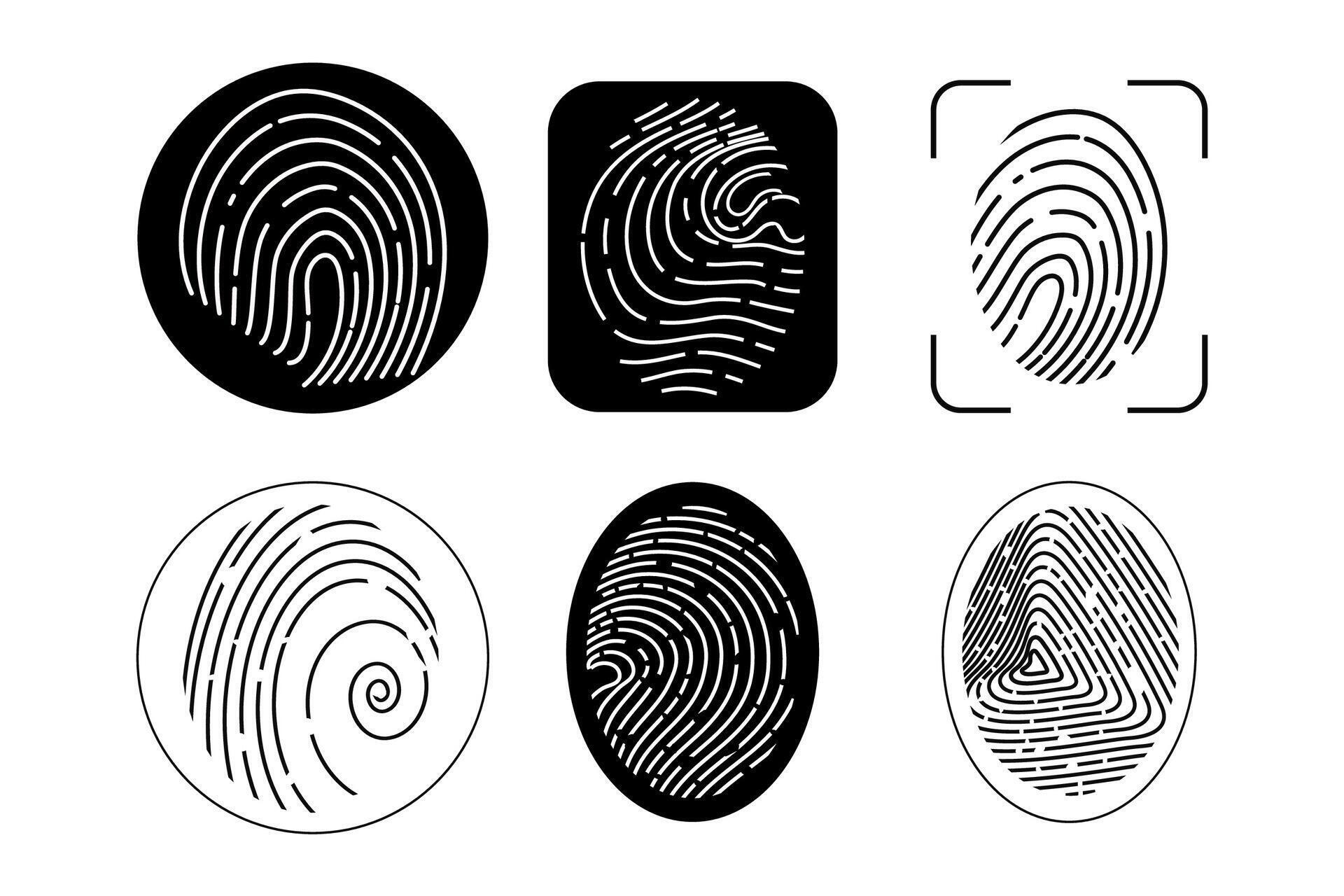 Finger print icon biometric id, unique scan, line signature on white background. Touch id ...