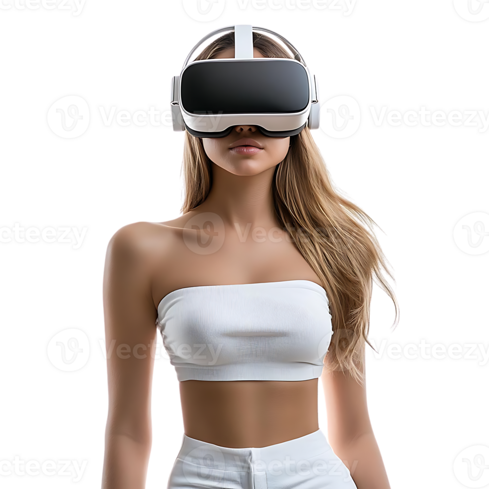 Frau erleben virtuell Wirklichkeit mit transparent Hintergrund 53391089 PNG