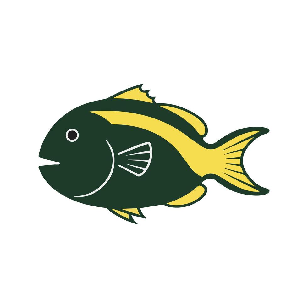 Flat illustration of a goliath grouper with deep green body, broad shape, minimalistic design ...