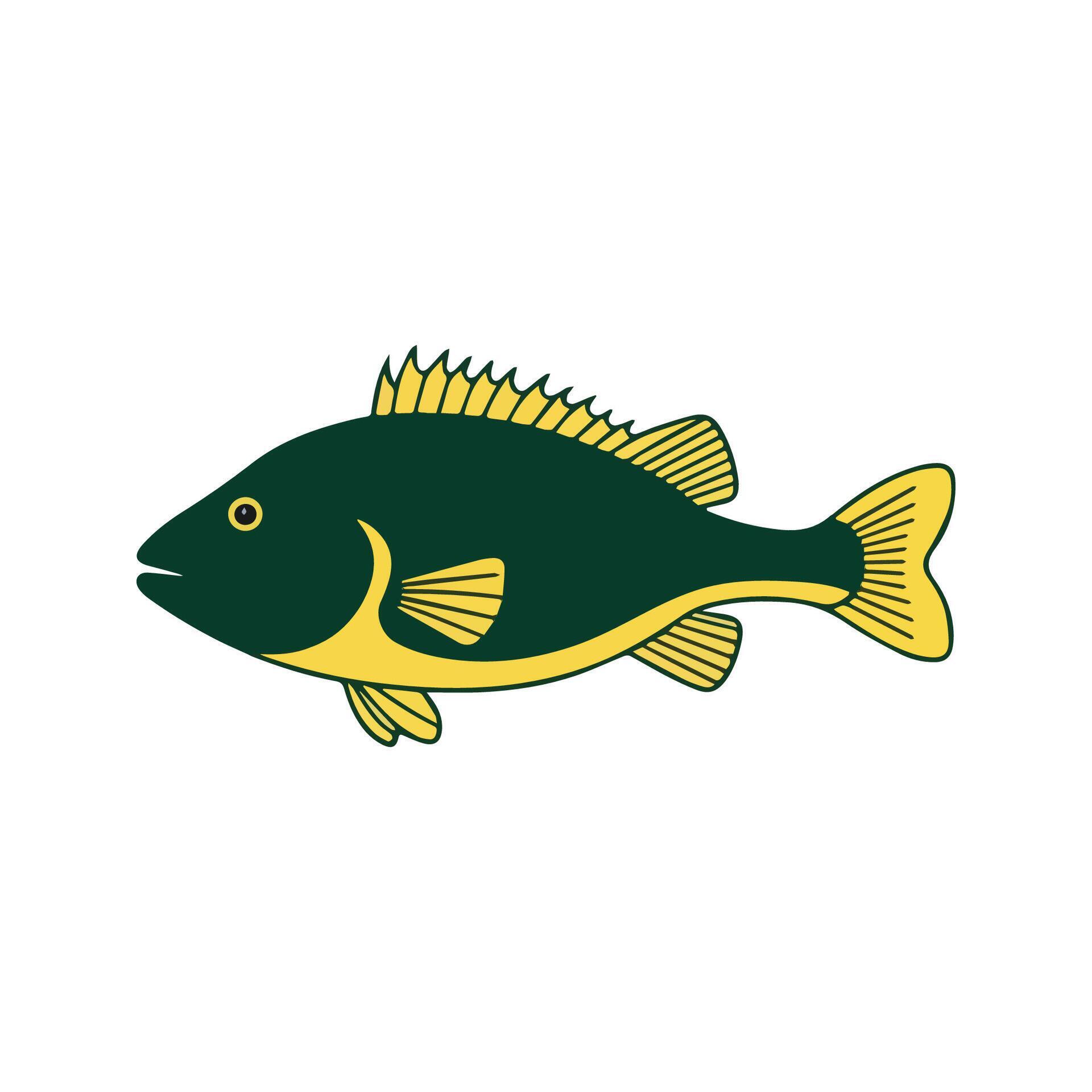Flat illustration of a goliath grouper with deep green body, broad shape, minimalistic design ...