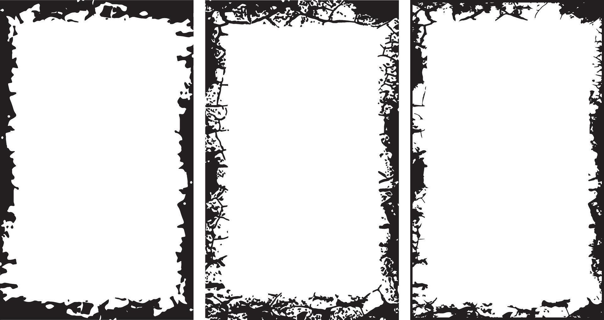 Grunge Frame Design set, Rectangular Frames with Cracked and Distressed Borders for Artistic ...