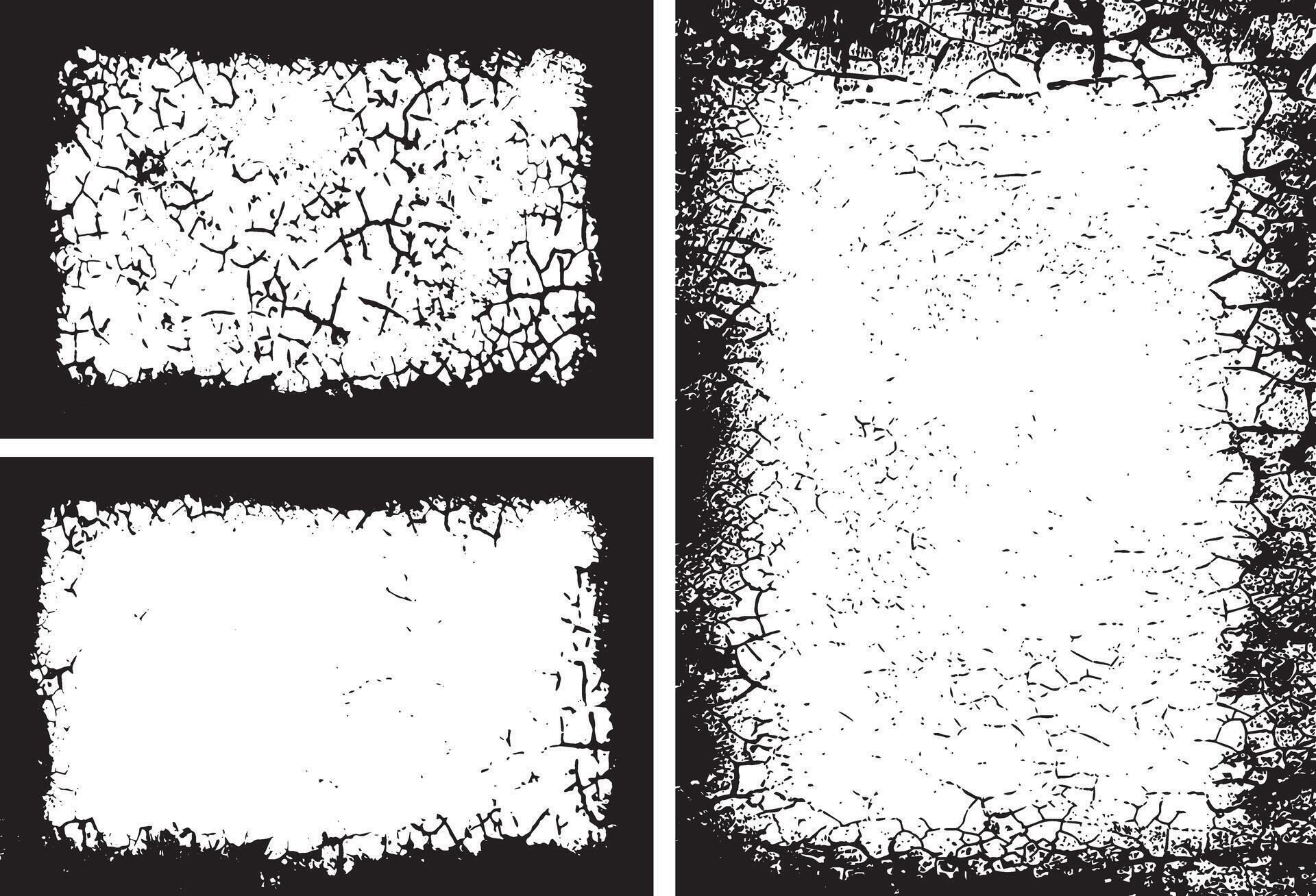 Grunge Frame Design set, Rectangular Frames with Cracked and Distressed Borders for Artistic ...