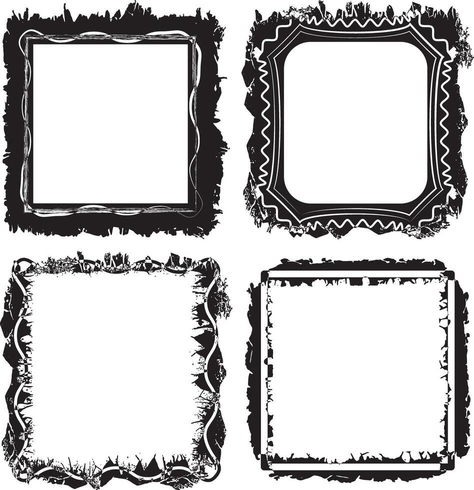 Collection Of Four Distinct Grunge Style Photo Frames With Unique Textured Borders For Artistic