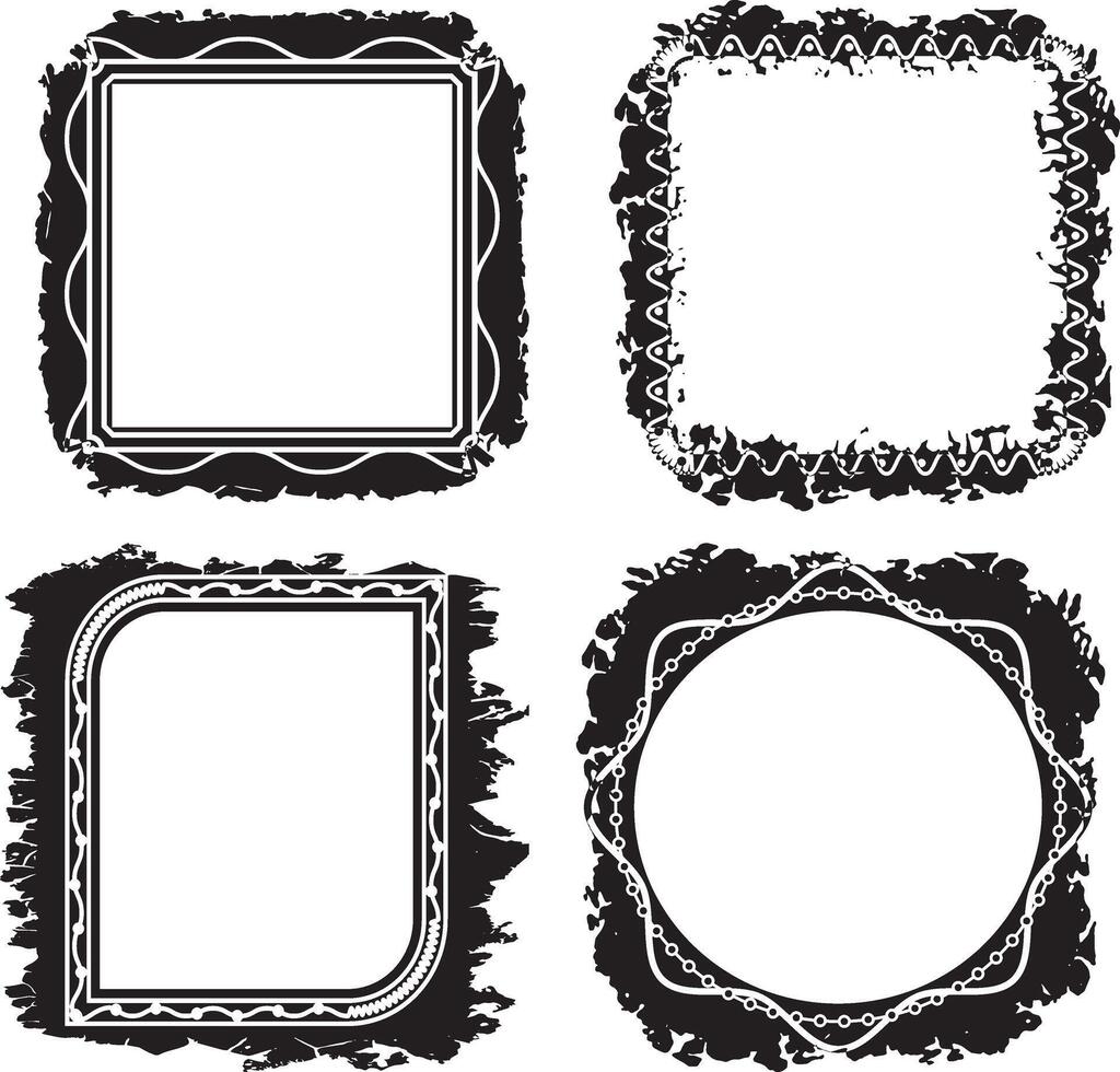 A Vintage Collection Of Four Distinct Grunge Style Photo Frames With Unique Textured Borders For
