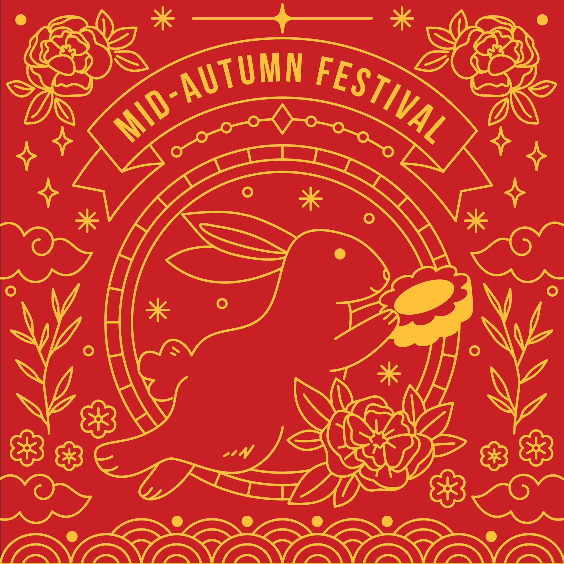 Mid-Autumn Festival greeting card design featuring a rabbit holding a ...