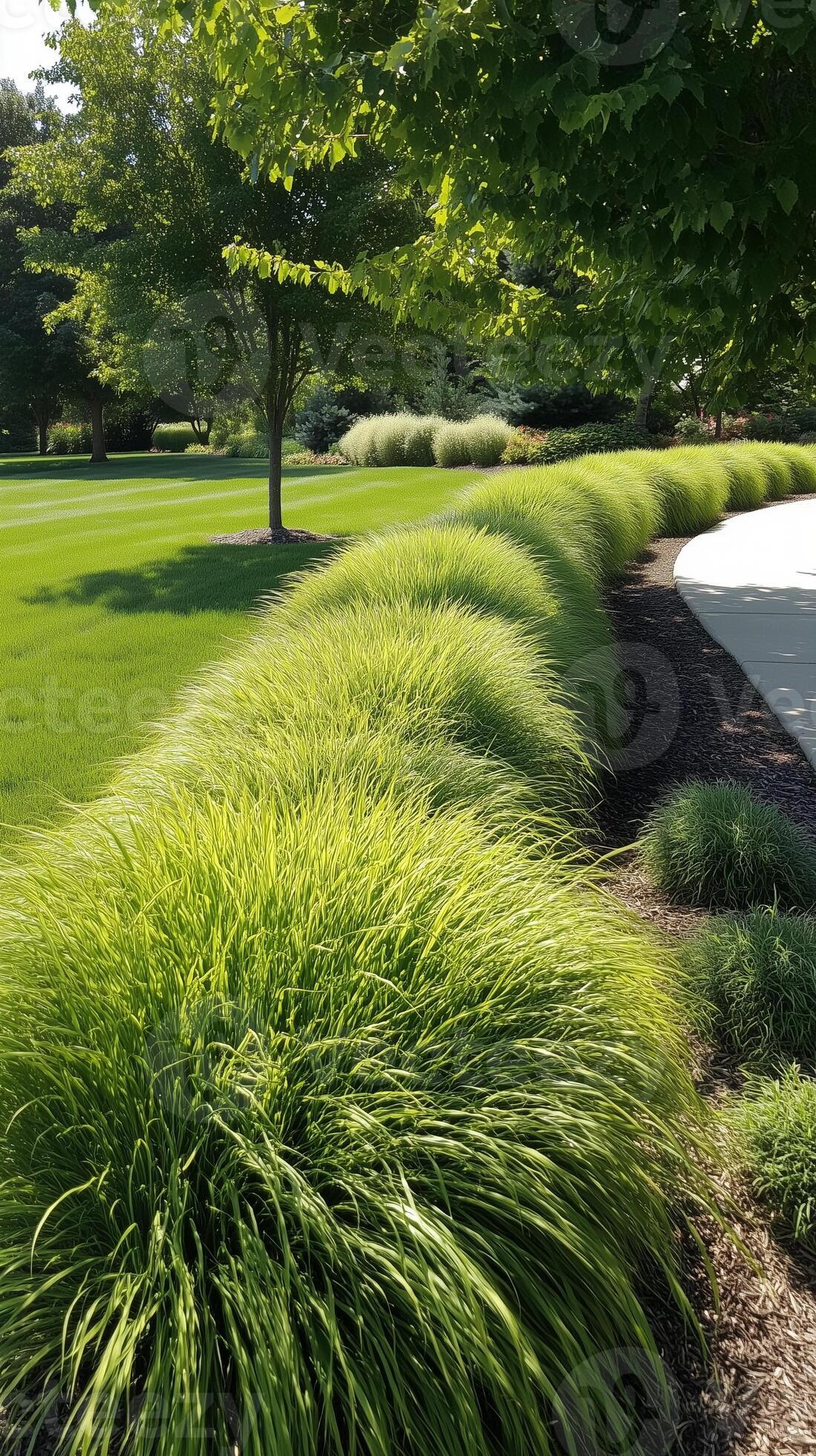Ornamental grasses define garden paths and divide open spaces in lush ... Ornamental grasses define garden paths and divide open spaces in lush ...
