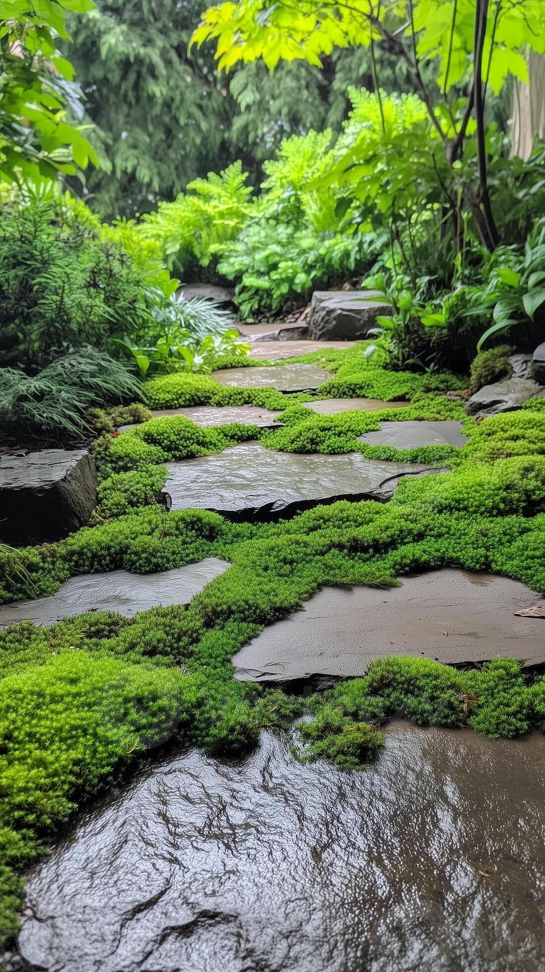 Irish moss filling gaps between pavers along garden paths, photorealistic wallpaper 53397106 ...