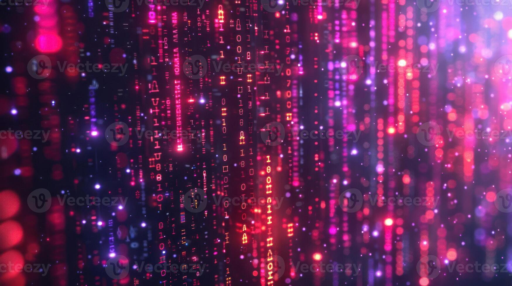 A vibrant digital background with flowing binary code and glowing ...