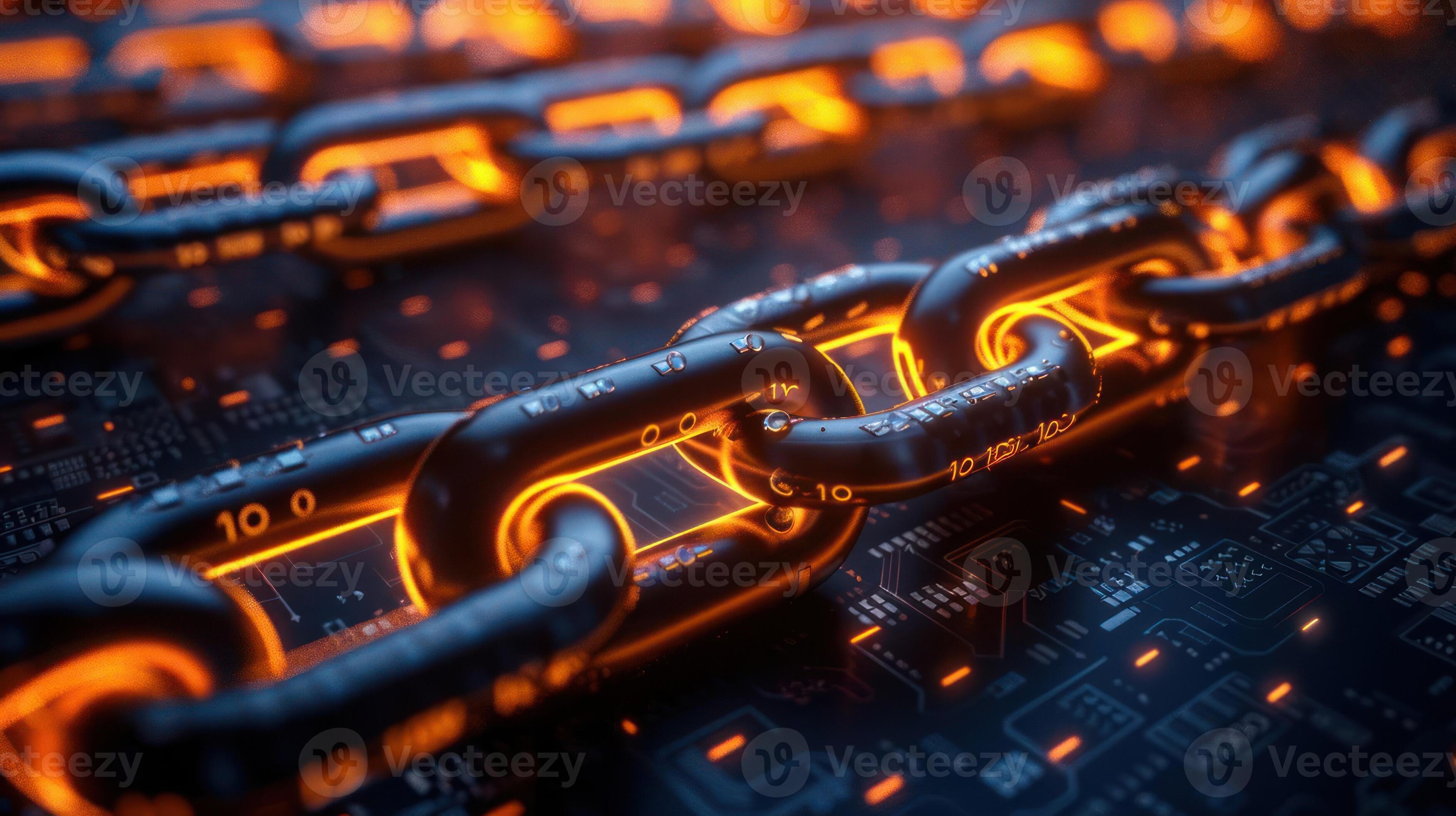 A close-up of glowing digital chains symbolizing blockchain technology. 53403126 Stock Photo at ...