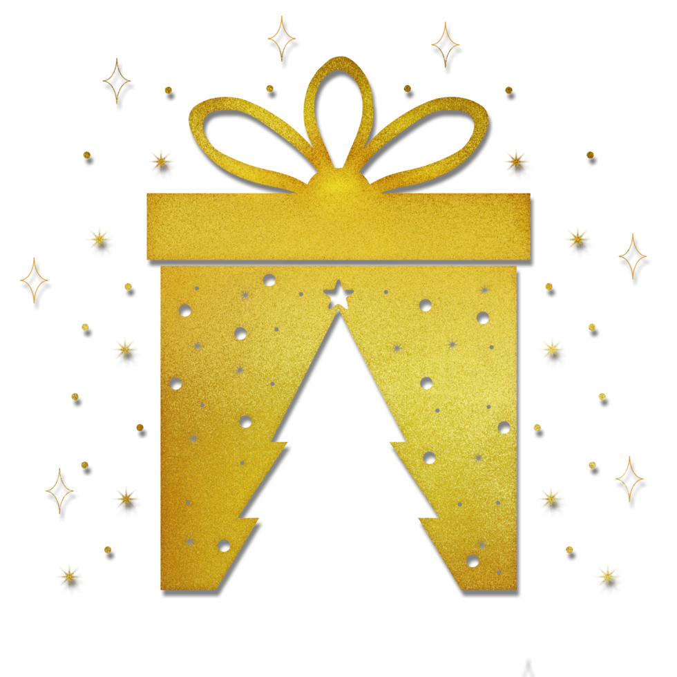 Golden christmas gift box with tree 53408210 PNG