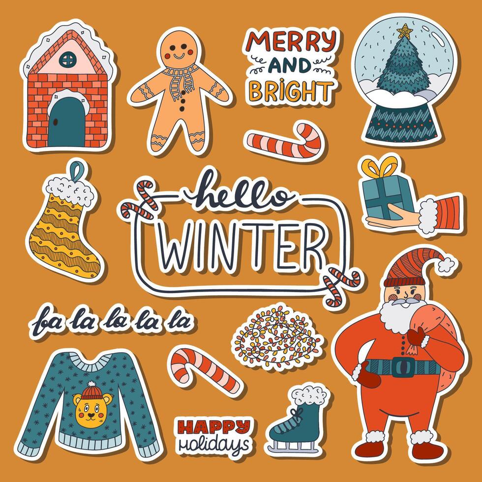 Cute Hello Winter and Xmas sticker set for planners, notebooks with ...