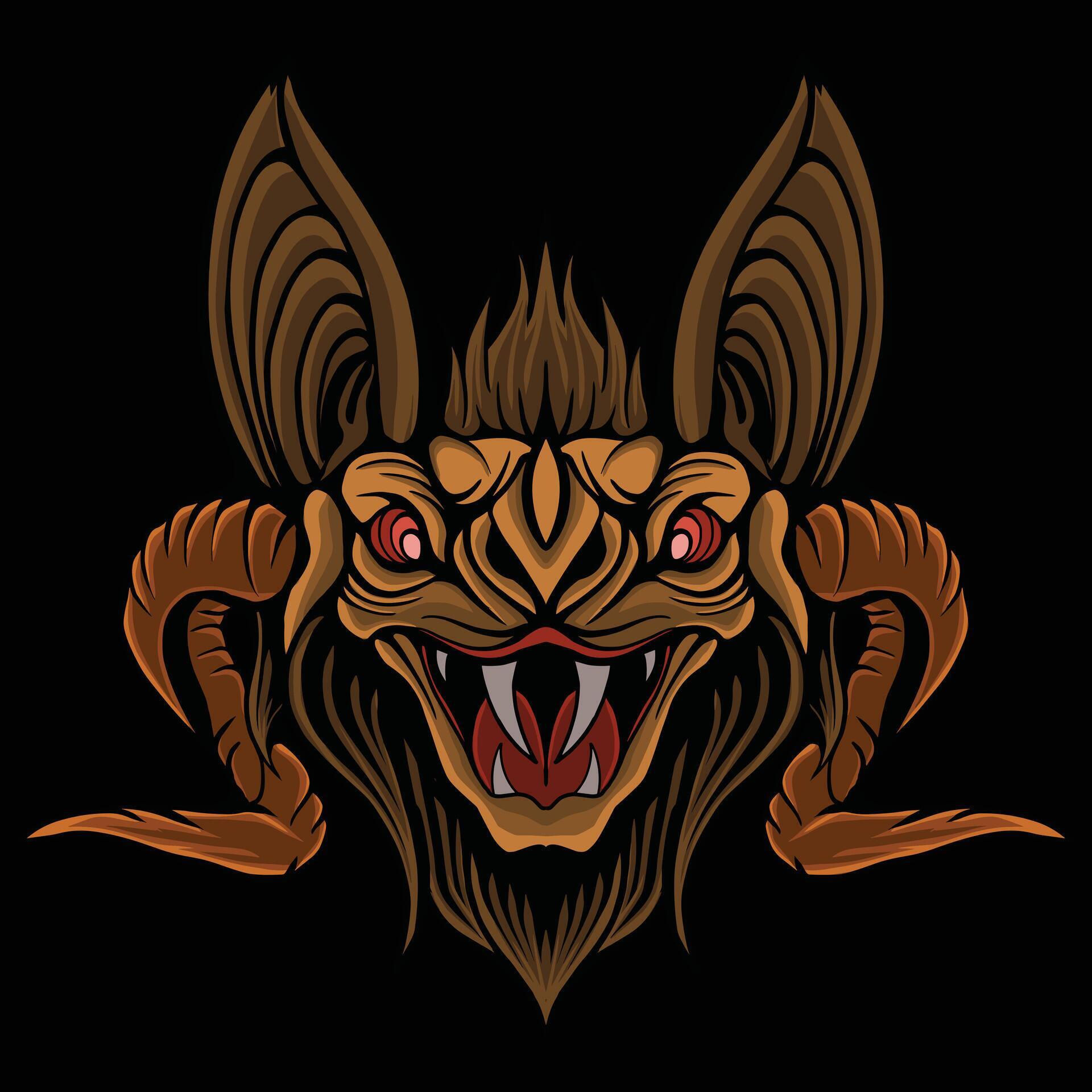 horned bat head illustration 53415838 Vector Art at Vecteezy