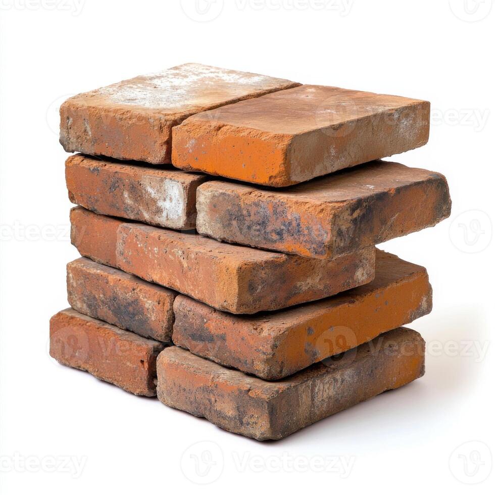 Stack of few red bricks on white background 53436725 Stock Photo at ...