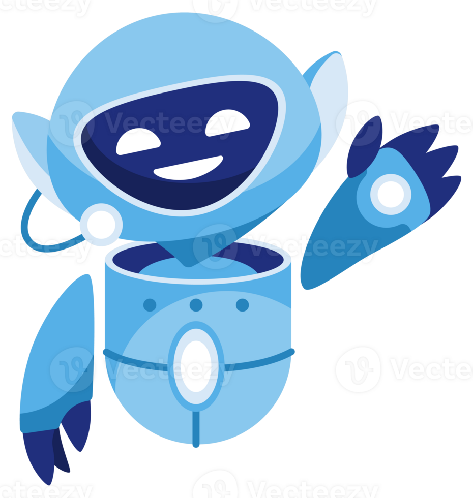 Charming illustration of a friendly robot character, perfect for technology, AI, and futuristic ...