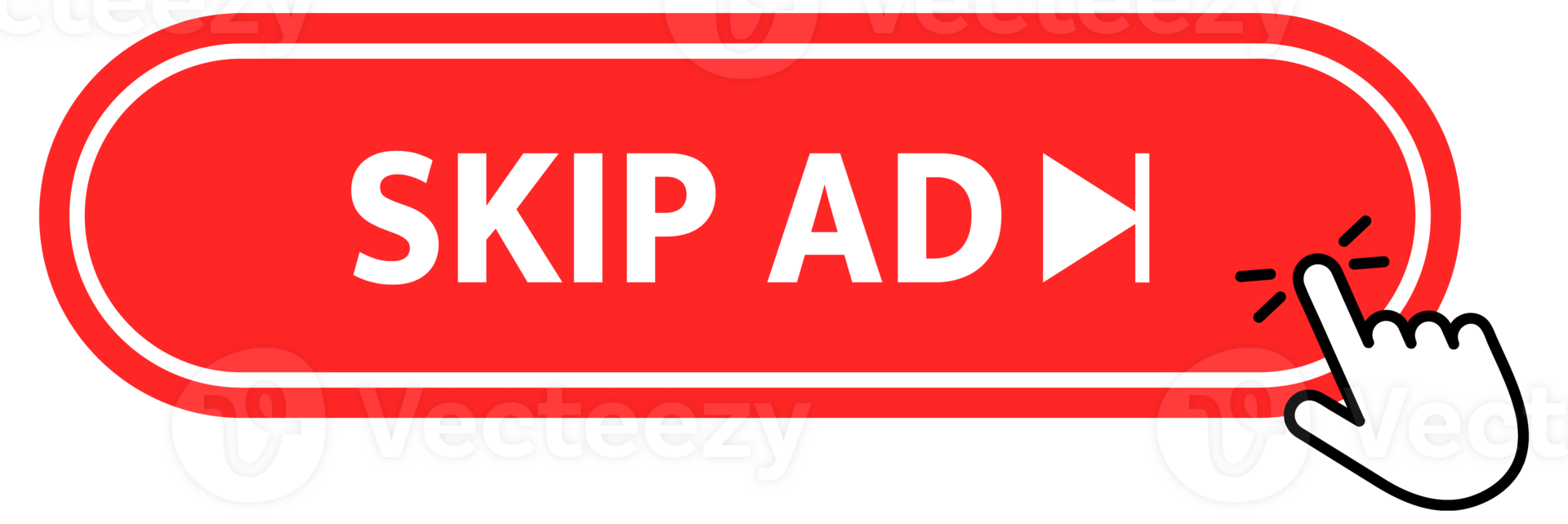 Skip ad, advertisement Button with pointer clicking. Web button. Finger Pressing. Click to Skip ...