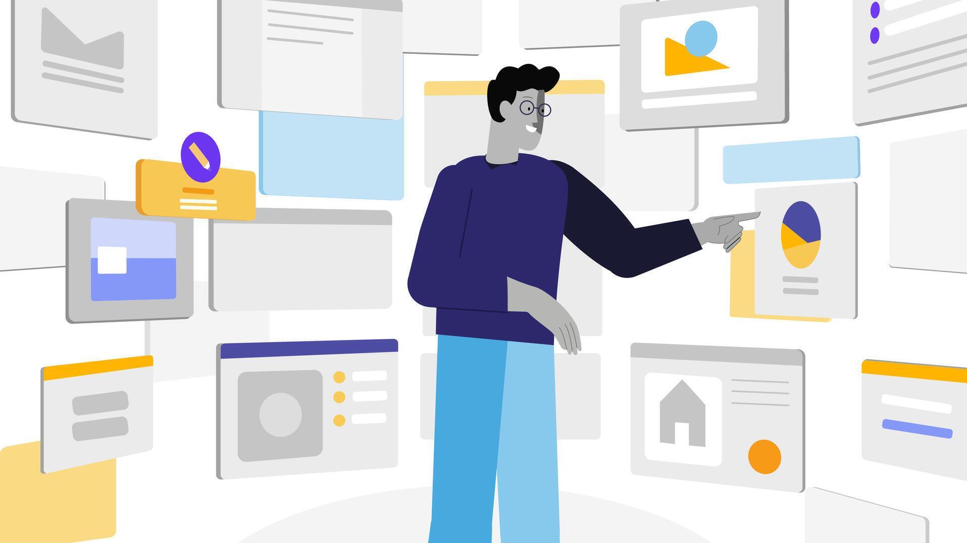 Modern Illustration of Interactive Technology with Floating UI Elements ...