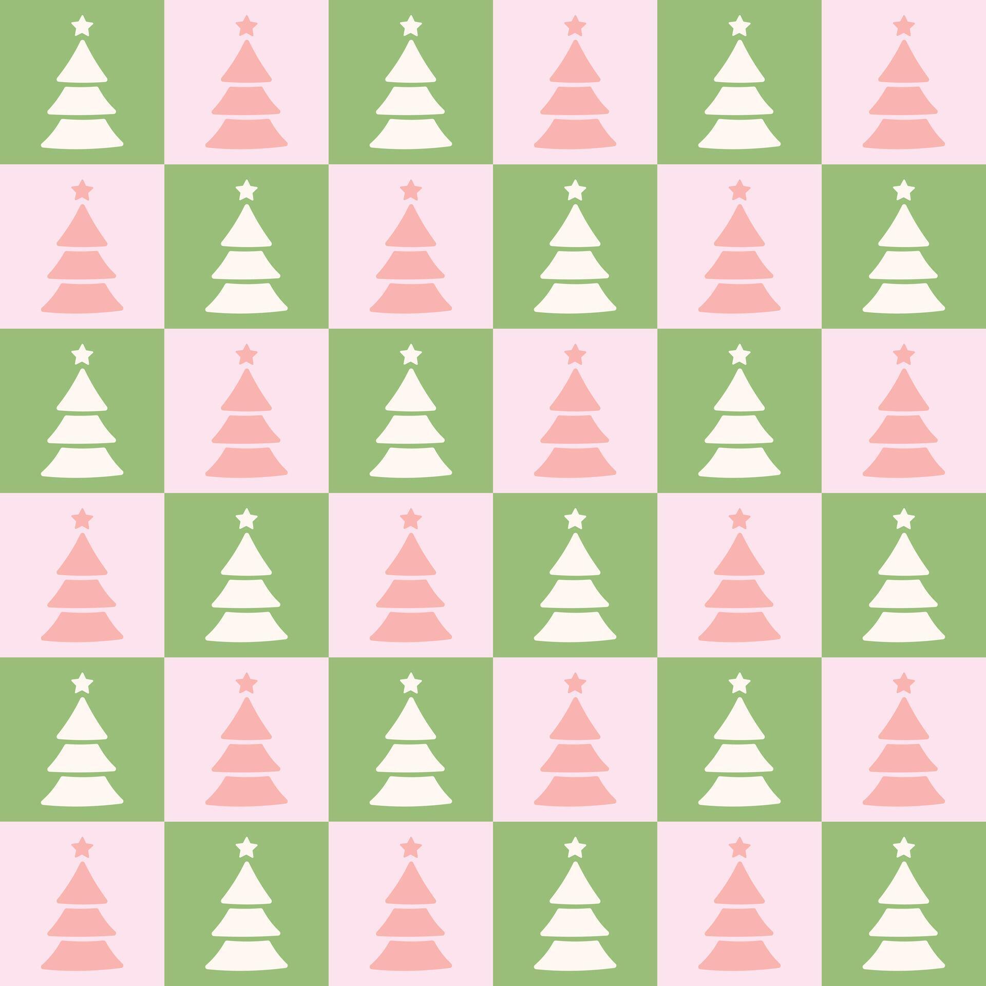 Cute checkered retro pastel Christmas tree repeat pattern, seamless ...