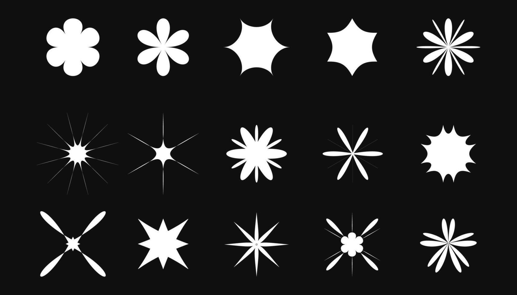 Set of blinking stars, sparkle firework decoration. Shining twinkle sunburst shapes collection ...