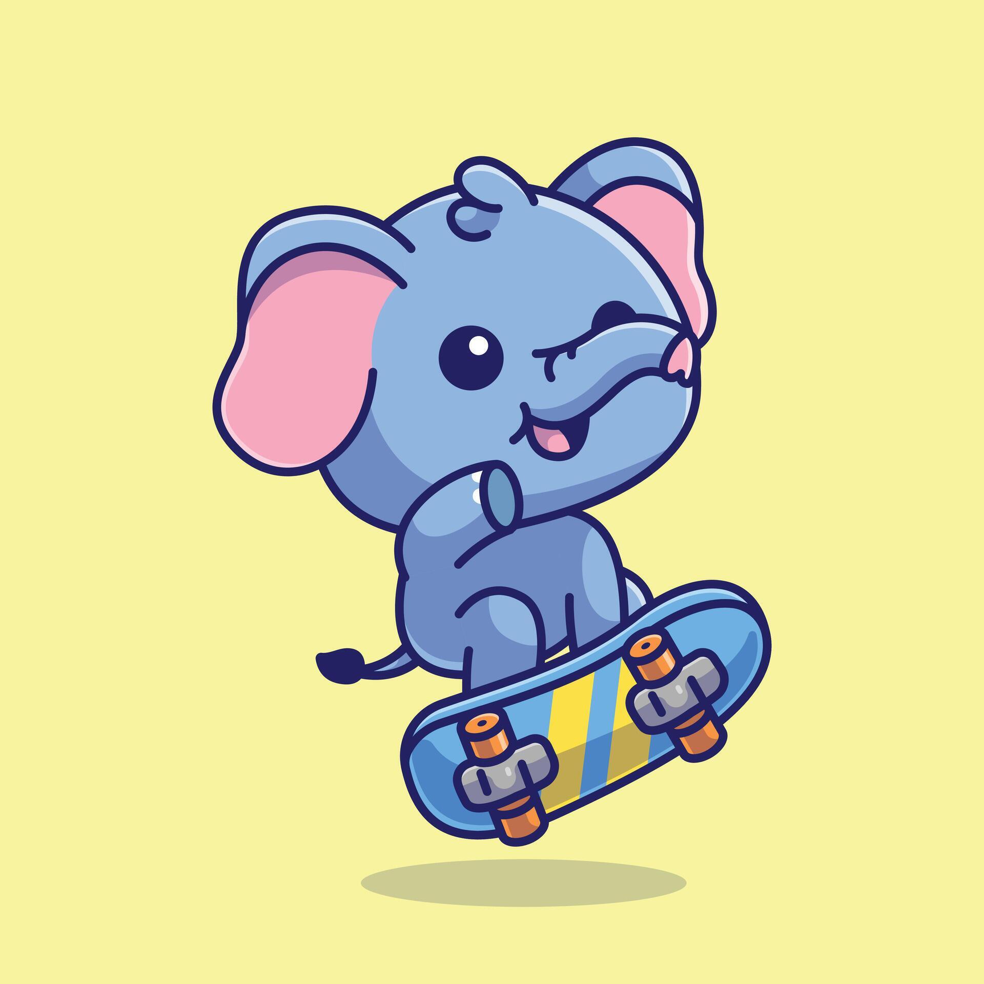 Simple a cheerful elephant is playing a skateboard cartoon illustration ...