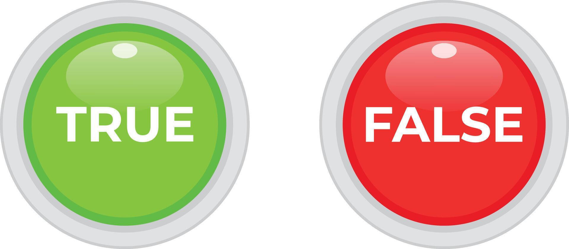True green button icon. False red button icon. True false button flat icon isolated on white ...