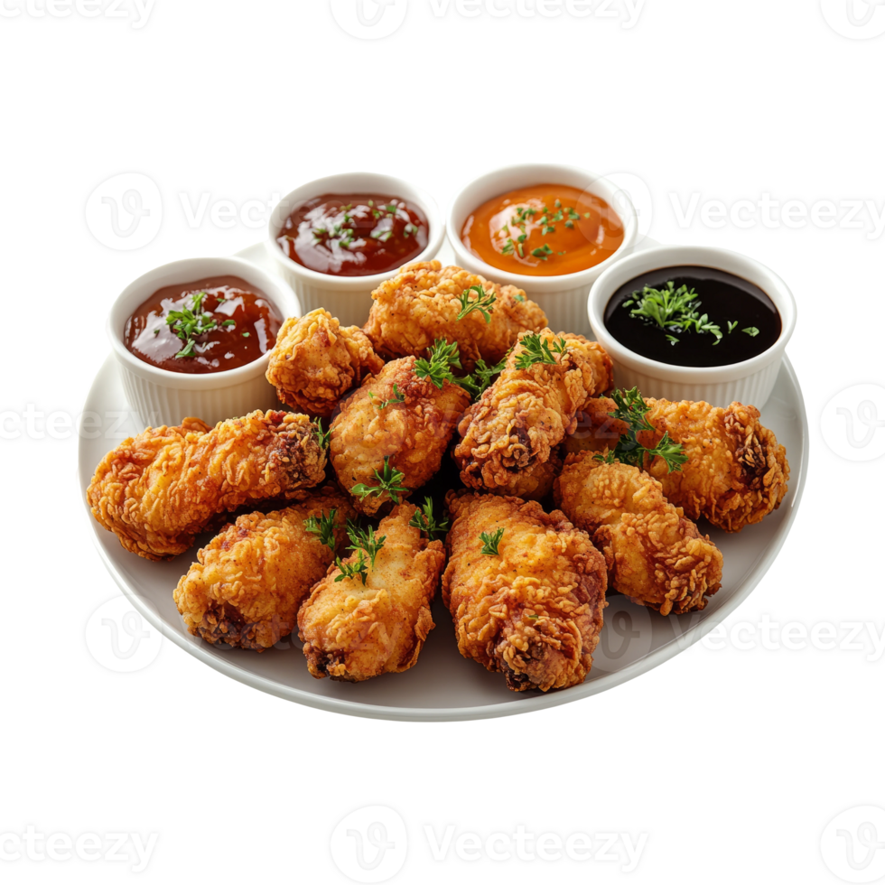 Crispy Chicken Wings With Various Sauces Display 53456322 Png