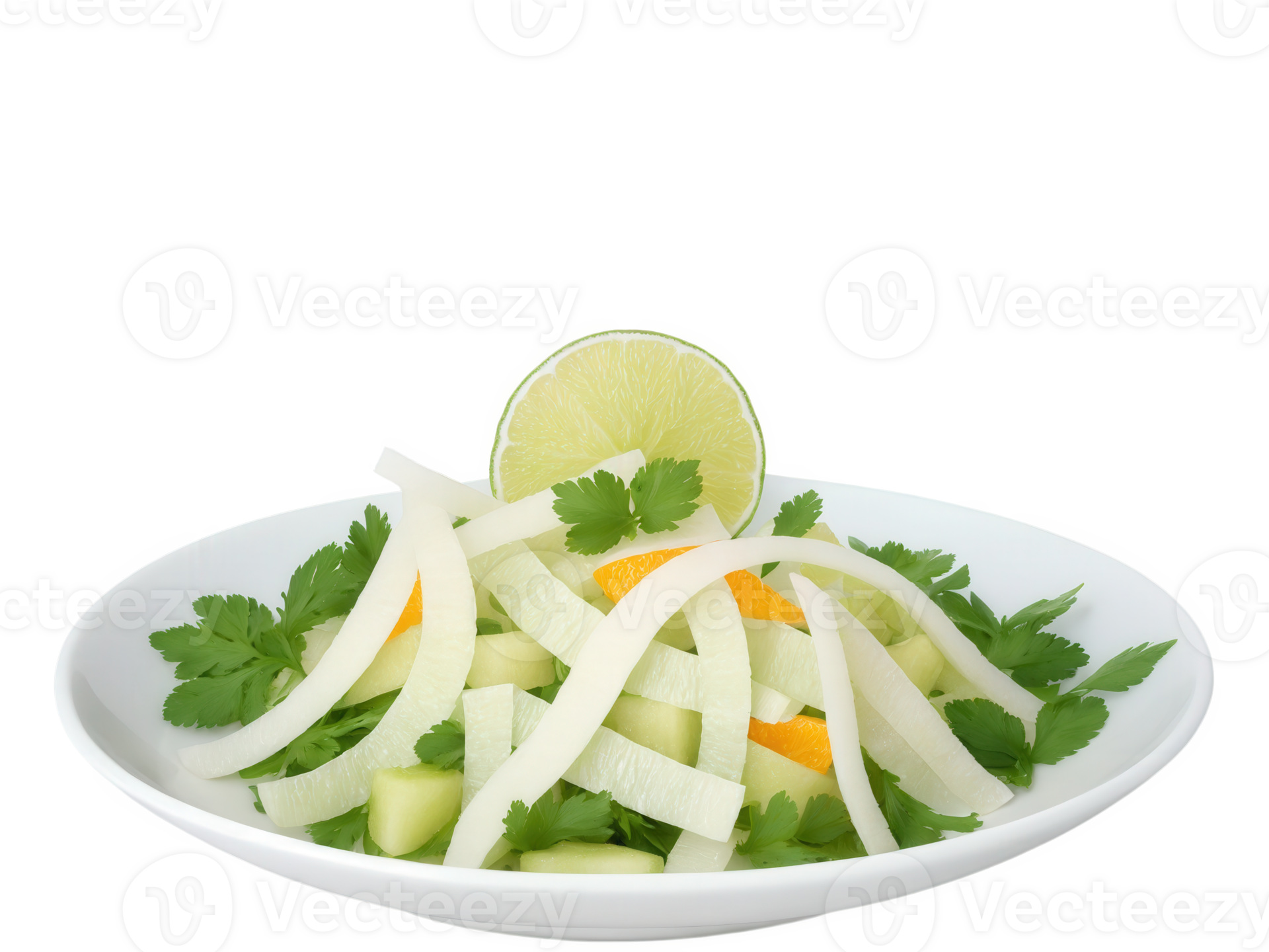 Jicama Salad Thinly Sliced Jicama Mixed With Orange Segments Cilantro And A Squeeze Of Lime