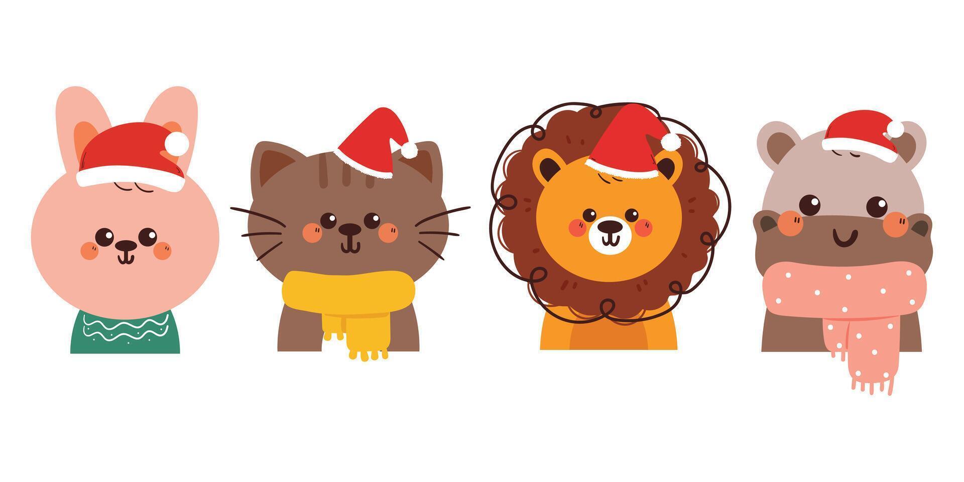 hand drawing set of cartoon animal for christmas sticker. cute animal ...