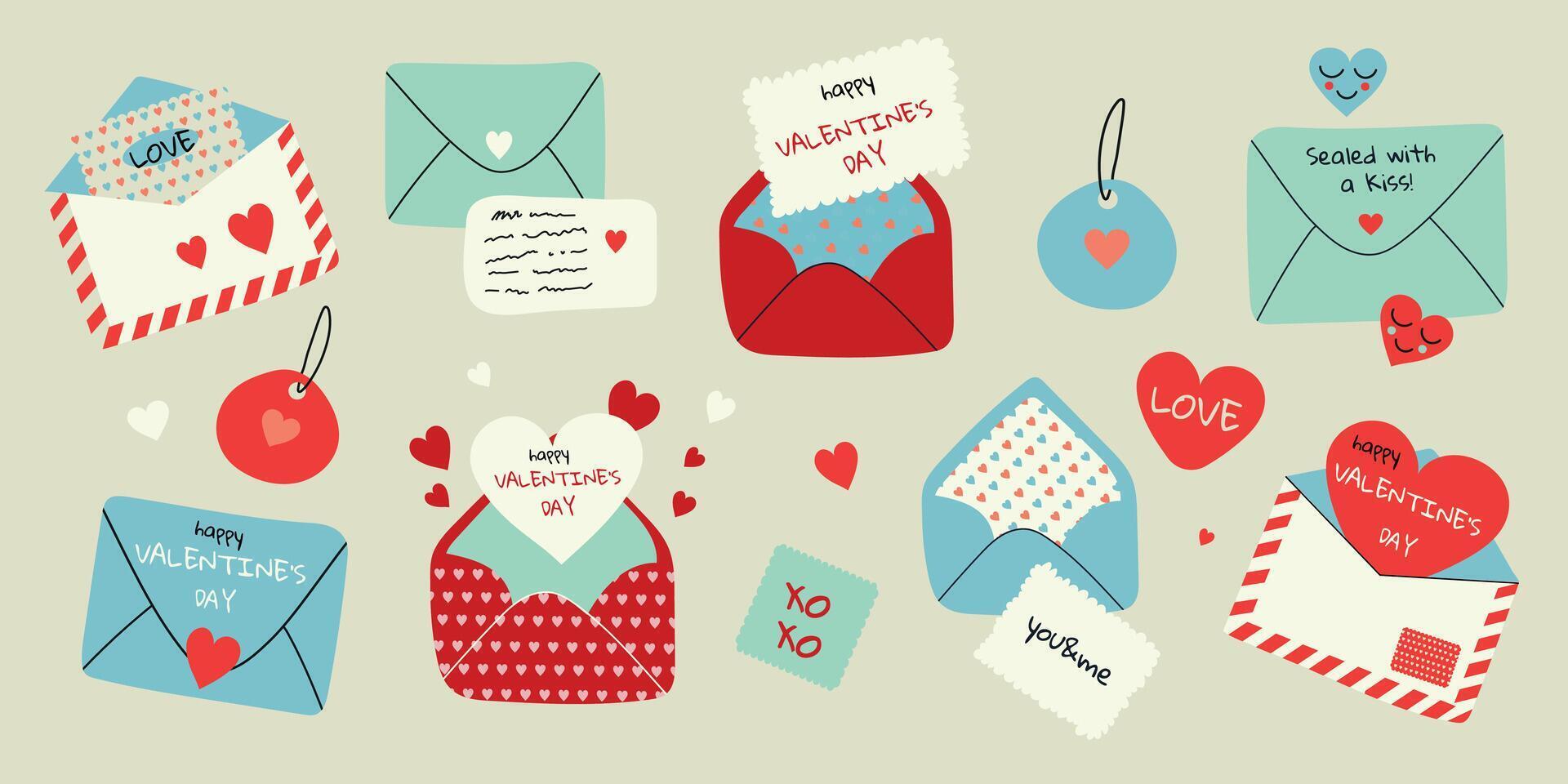 Valentine's day envelopes with hearts and with a text .Cute set ...