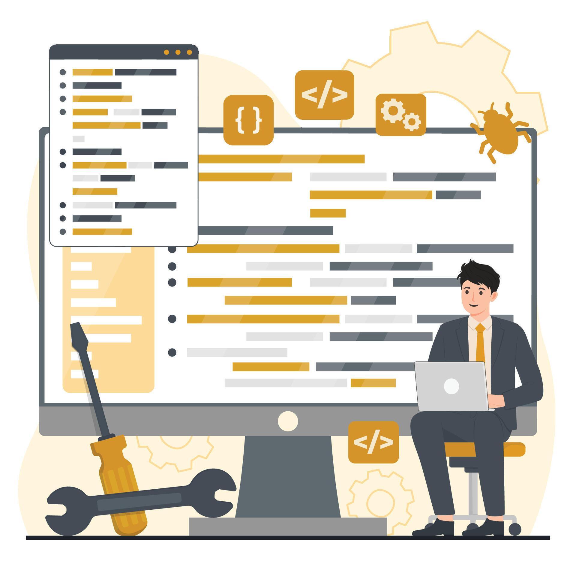 Software development, programming and coding concept. Programmer ...