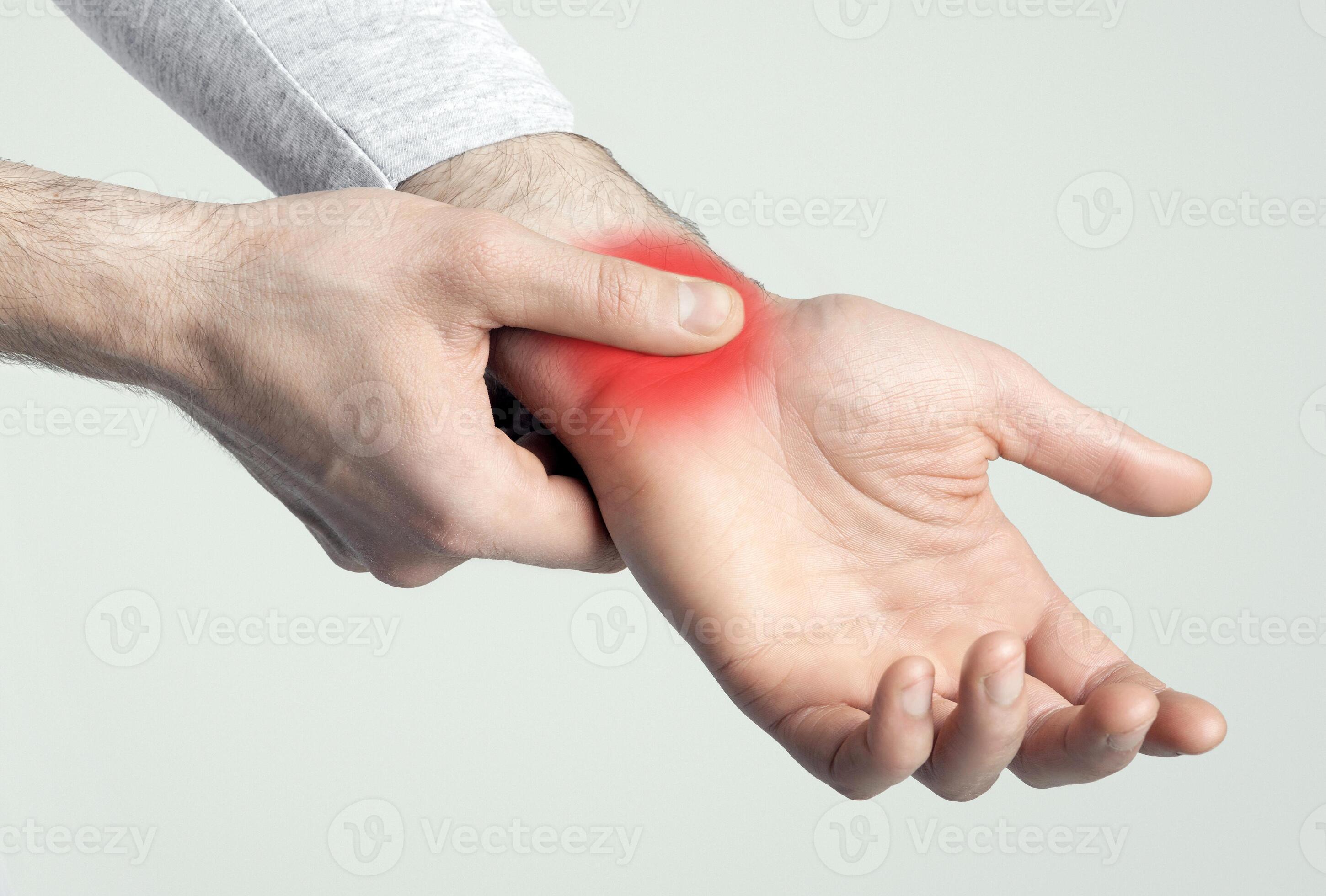 Wrist pain concept. Sore spot highlighted in red, empty space 53475885 Stock Photo at Vecteezy