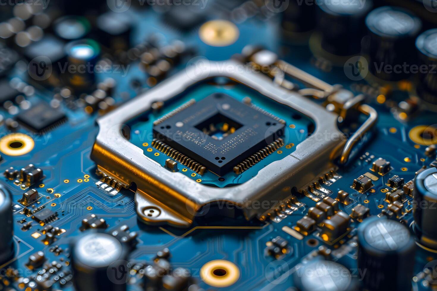 Advanced Microchip On Circuit Board Close Up For Technology And